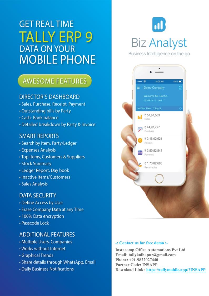 Tally Mobile App for Android | Biz Analyst - Tally ERP9 on Mobile